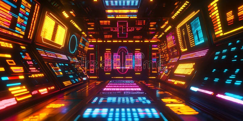 Neon City Lights Cyberpunk Tunnel Background Stock Illustration ...