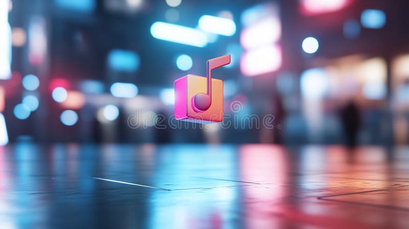 Neon city music note cube stock illustration. Illustration of bright ...