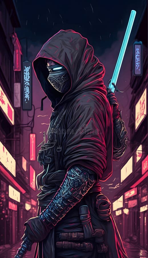 Neon City Ninja stock illustration. Illustration of cool - 292209584