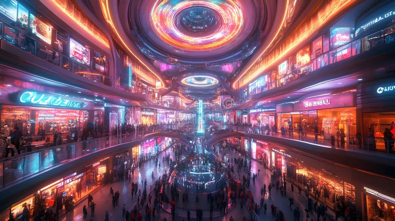 Neon City Shopping Center stock illustration. Illustration of nighttime ...