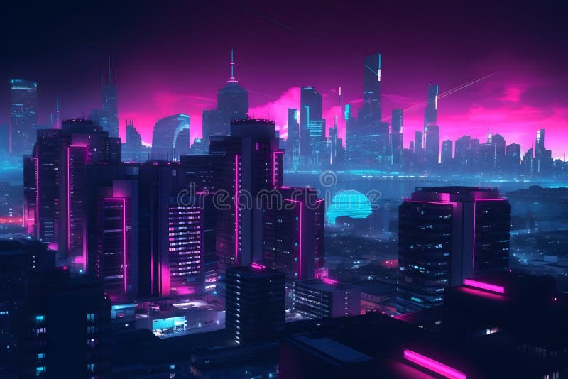 Neon City Synthwave Retrowave Style. Neural Network AI Generated Stock ...