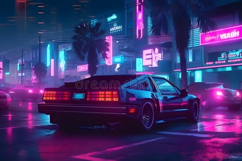 Neon City Synthwave Retrowave Style. Neural Network AI Generated Stock ...