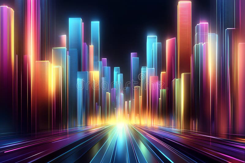 Neon Cityscape, AI Generated Stock Illustration - Illustration of ...