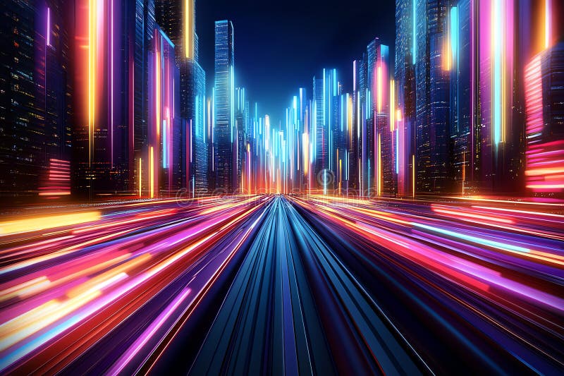 Neon Cityscape, AI Generated Stock Illustration - Illustration of ...