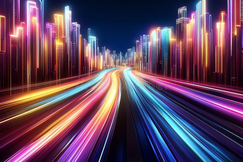 Neon Cityscape, AI Generated Stock Illustration - Illustration of ...