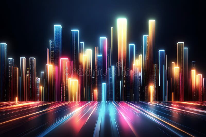 Neon Cityscape, AI Generated Stock Illustration - Illustration of ...