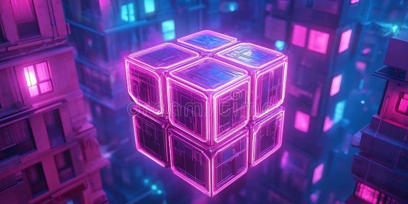 Neon Cityscape Cube Abstract Background Wallpaper Stock Illustration ...