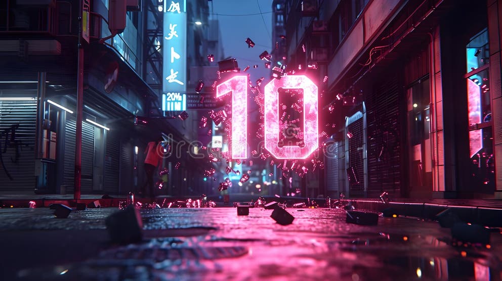 Neon Cityscape 3D Illustration: Number 10 Exploding Stock Illustration ...