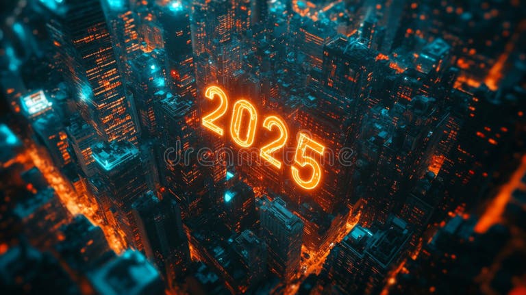 Neon Cityscape Illuminates Two Thousand Twenty Five Stock Illustration ...