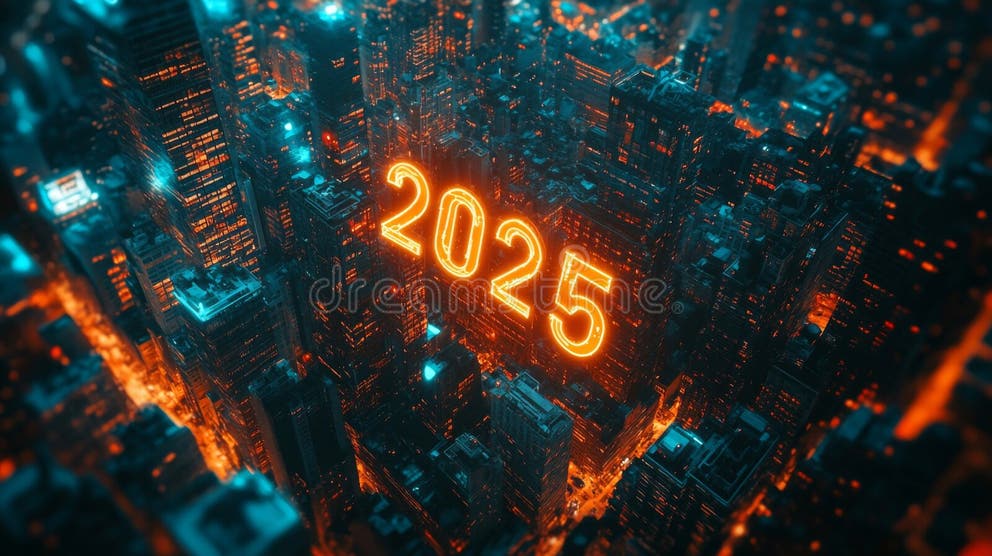 Neon Cityscape Illuminates Two Thousand Twenty Five Stock Illustration ...