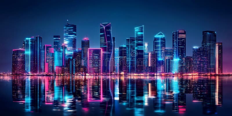 Neon Cityscape at Night: Stunning Urban Wallpaper Stock Illustration ...