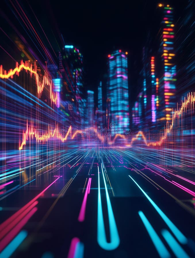 Futuristic Cityscape Night Data Visualization Vibrant Digital Light ...