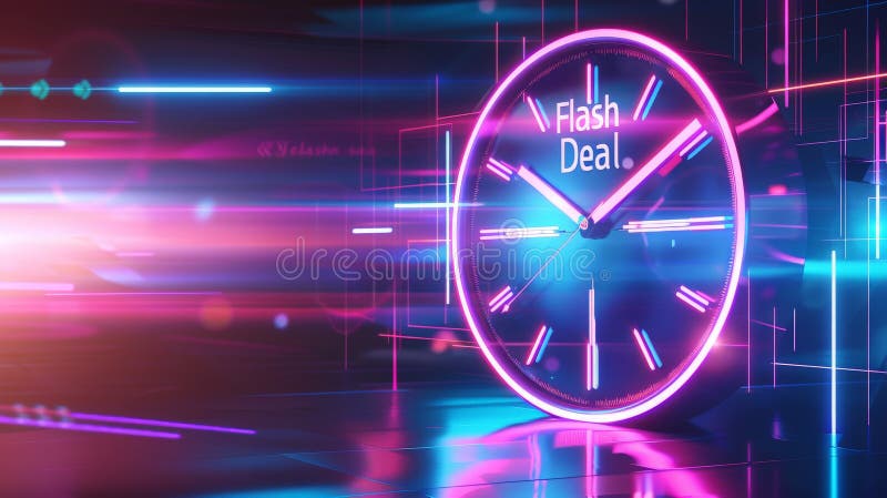 Neon Clock Flash Deal Time Limit Countdown Stock Photo - Image of pink ...