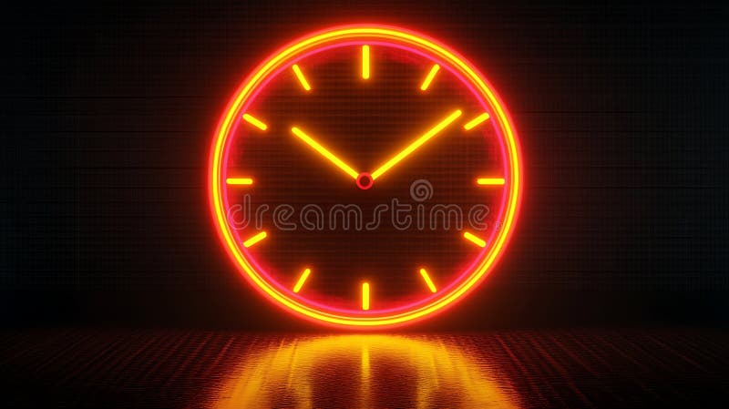 Neon Clock with Red and Yellow Glowing Circular Design Stock ...
