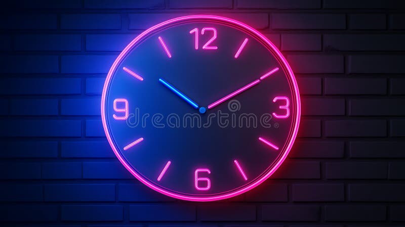 Neon Clock Futuristic Time Abstract Background Pink Blue Glow Stock ...