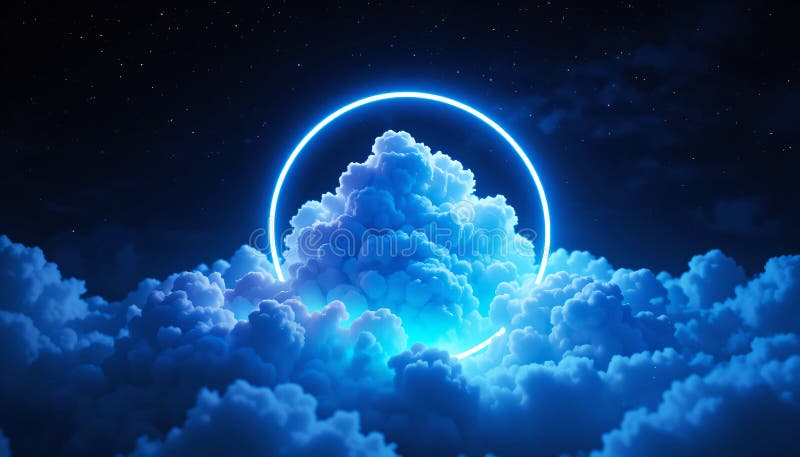 Neon Cloud Against a Starry Night Sky Stock Illustration - Illustration ...