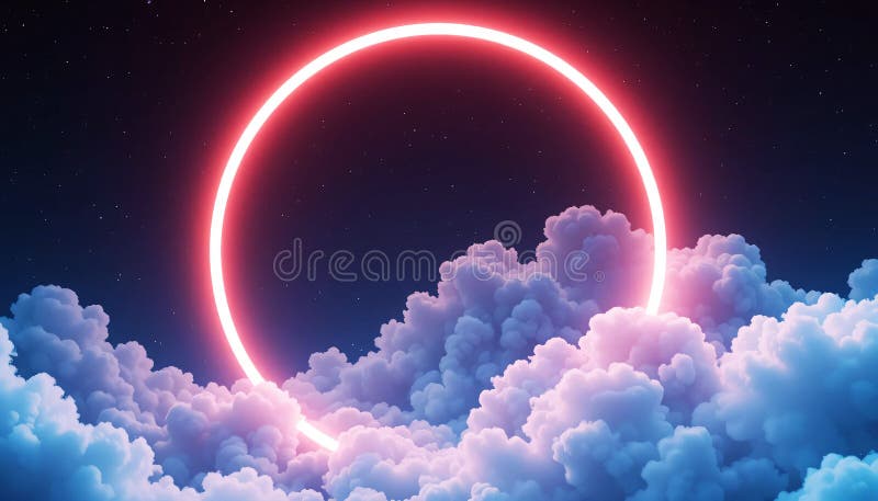 Neon Cloud Against a Starry Night Sky Stock Illustration - Illustration ...