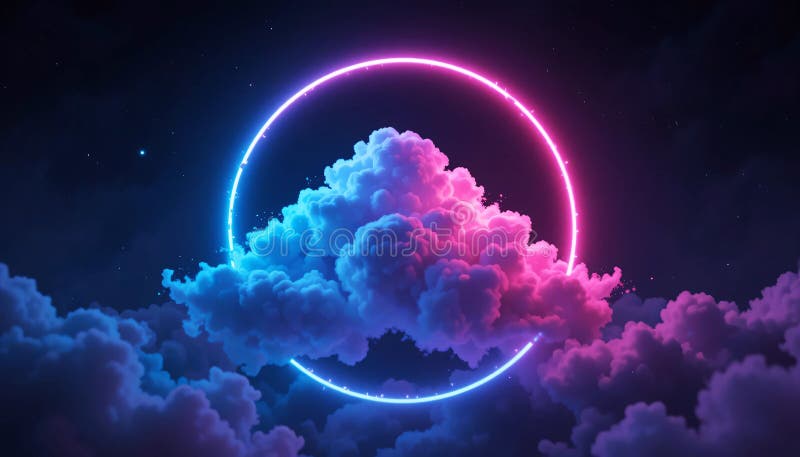 Neon Cloud Against a Starry Night Sky Stock Illustration - Illustration ...