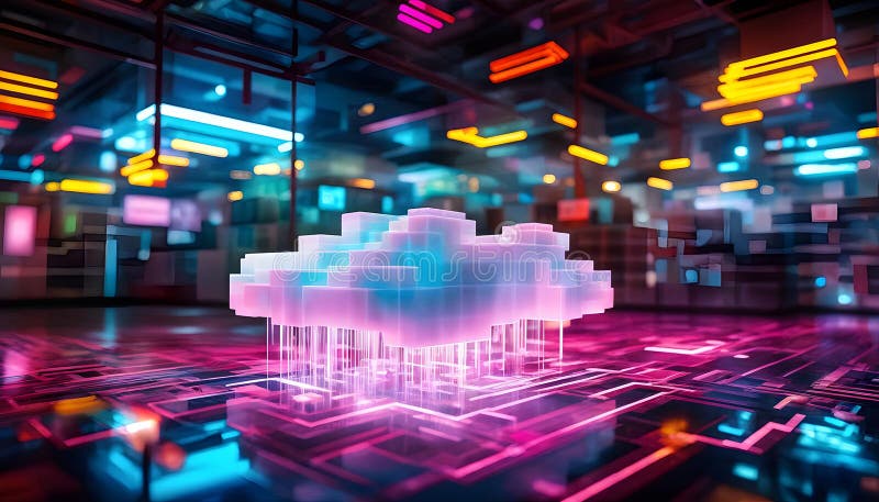 Neon Cloud Computing Concept in Futuristic Style, Vibrant Colors ...