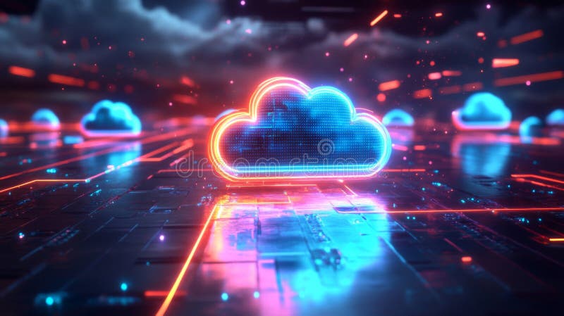 Neon Cloud Computing Digital Network Infrastructure Stock Illustration ...