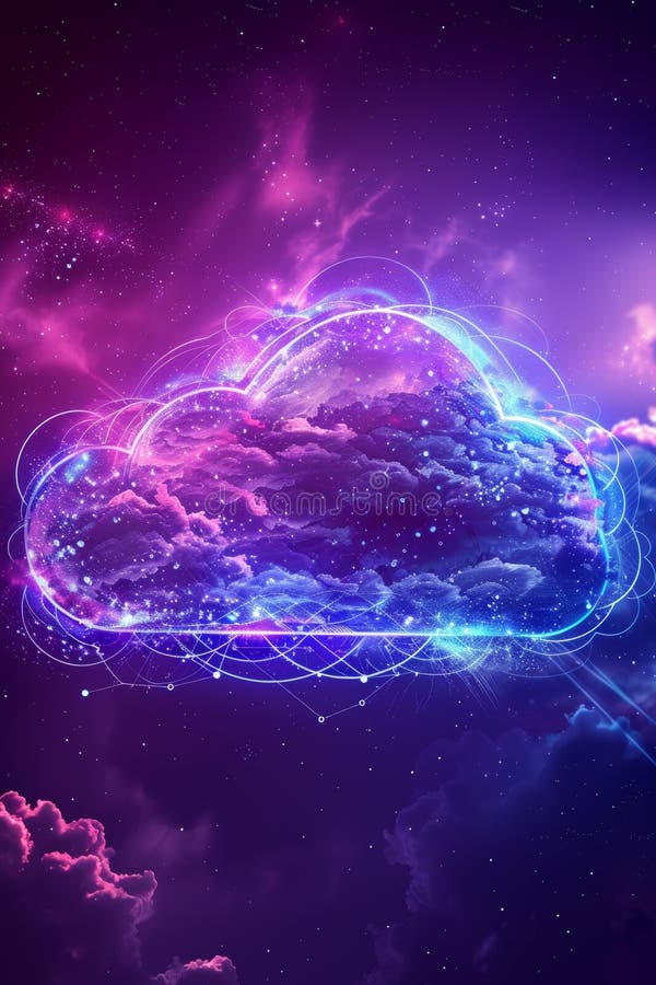 Neon Cloud Computing in Outer Space Background, Digital Network and ...