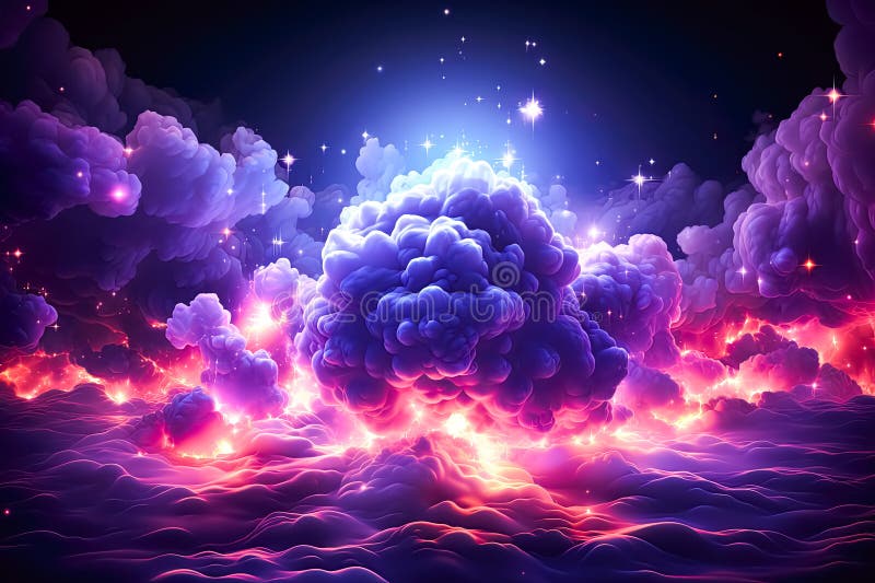 Neon Cloud, 3D Illustration of a Cloud Illuminated with Bright Neon ...