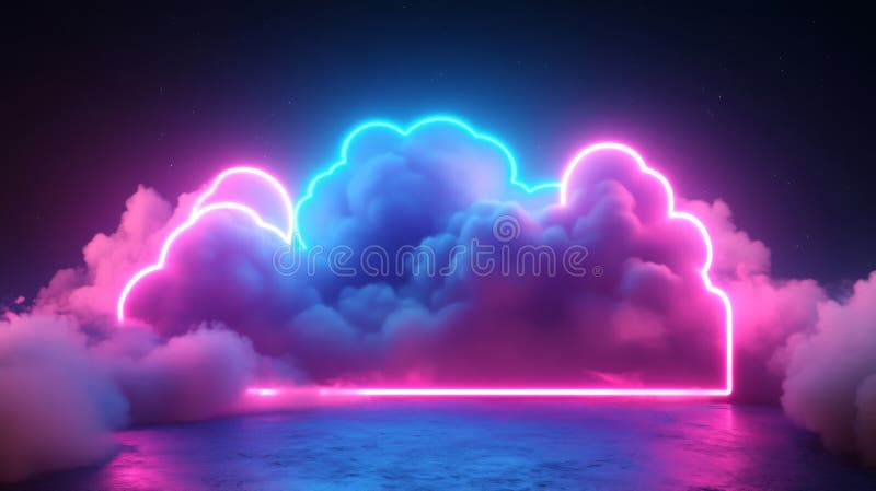 Neon Cloud Gate in a Night Sky Stock Illustration - Illustration of ...