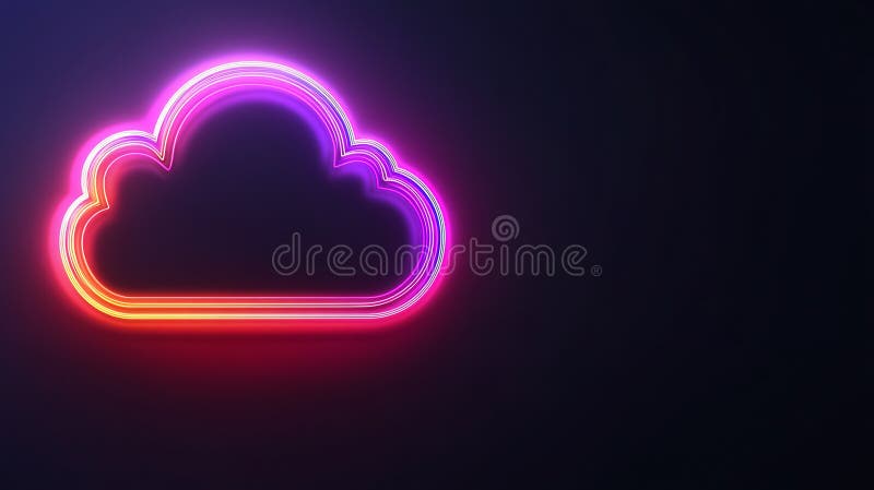 Neon Cloud Graphic on Dark Background (2 Stock Photo - Image of storage ...