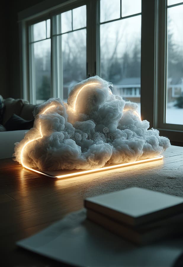 Neon Cloud Light Concept Creating a Unique Digital Atmosphere in Modern Home Setting Stock ...