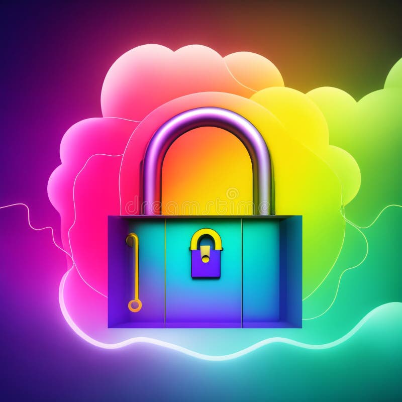 Neon Cloud with Locked Padlock. Concept of Data Protection, Security ...