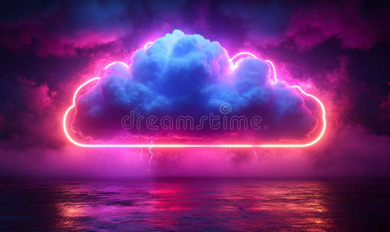 A Neon Cloud with a Red Lightning Bolt in the Middle Stock Photo ...