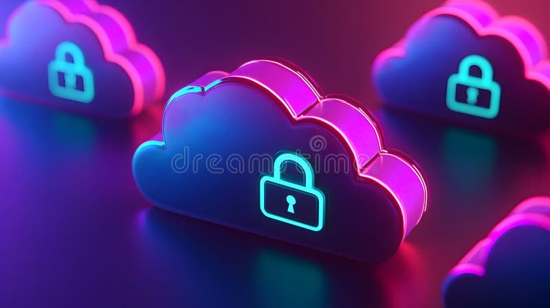 Neon Cloud Security Symbol Keyhole Lock Glowing Background Stock Photos ...