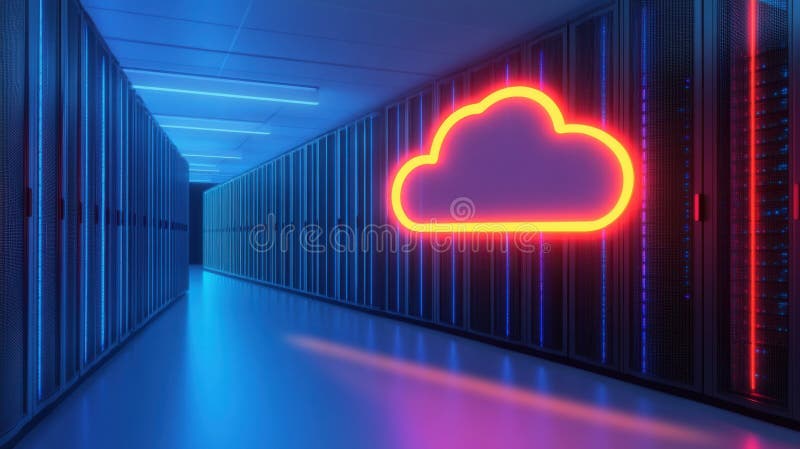 Neon Cloud Server Room - Futuristic Tech Infrastructure Stock ...