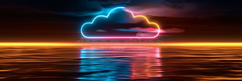 Neon Cloud Sign Above Water at Sunset Vaporwave Aesthetics, Abstract ...
