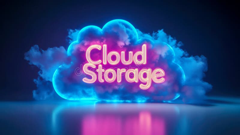 Neon Cloud Storage Concept with Vibrant Glow and Digital Technology ...