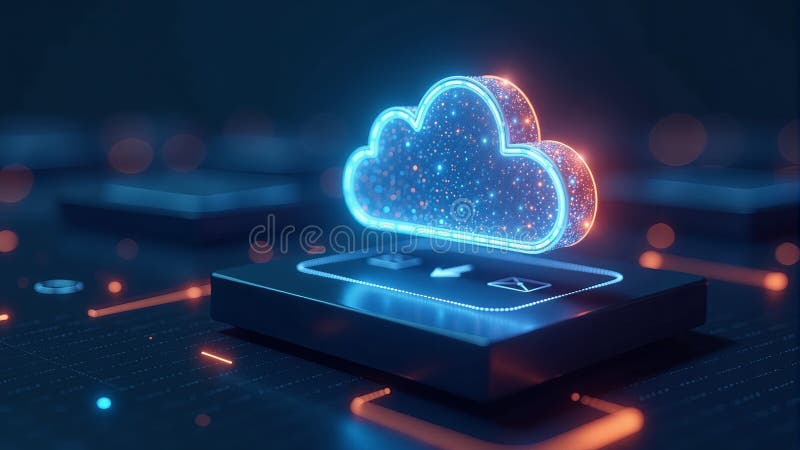 Neon Cloud Symbol on Platform Stock Illustration - Illustration of ...