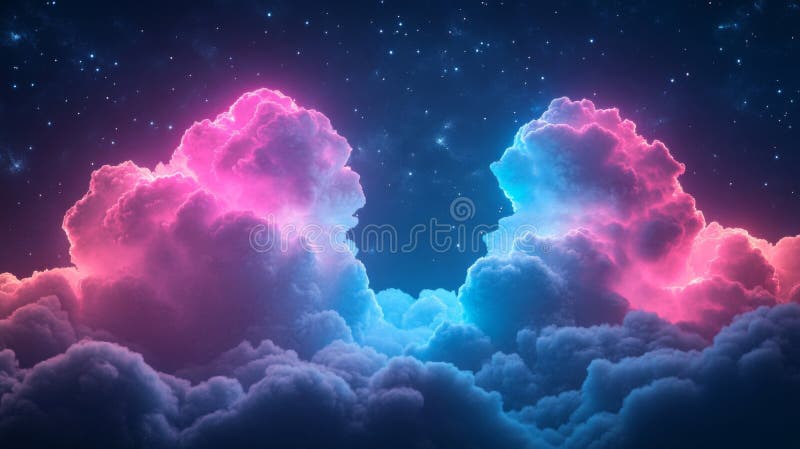 Neon Cloudscape Illuminated Night Sky Starscape Stock Illustration ...