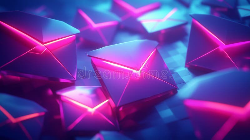 Neon Clustered Envelopes Abstract Graphic in Pink and Blue Glow Stock ...