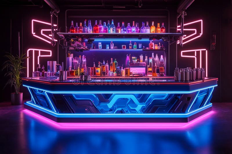 Neon cocktail bar stock illustration. Illustration of alcohol - 303029343