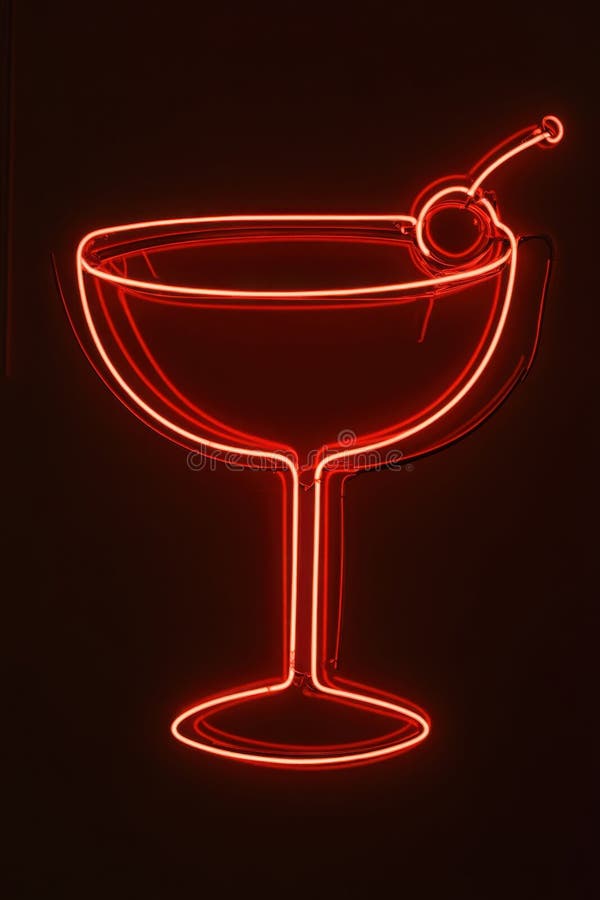 Neon Cocktail Sign Featuring Cherry Garnish on Dark Background for ...