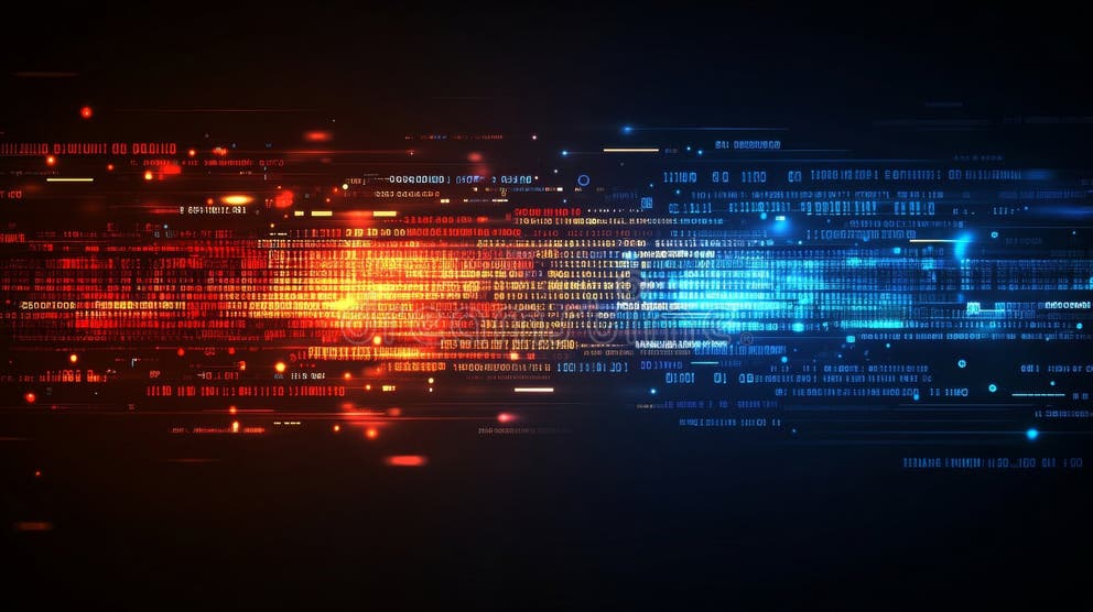 Neon Code Streams. Abstract Background with Vibrant Blue, Red Lines ...