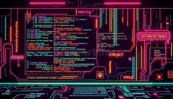 Neon Coding Screen, Programming Interface, Software Development, Tech Background, Stock Photo ...