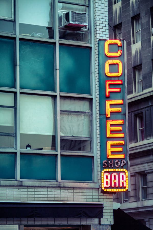 Neon Coffee Shop Bar stock image. Image of modern, bricks - 33491459