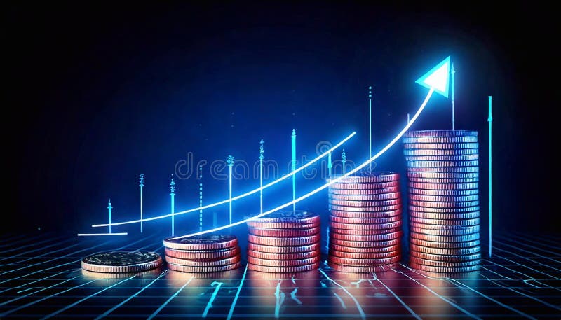 Neon Coins Display Income Growth with a Vibrant Graph Visualization ...