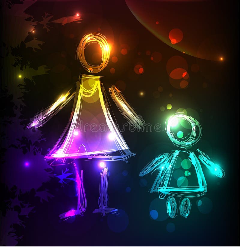 Neon Collection, Mother and Kid Stock Vector - Illustration of head ...