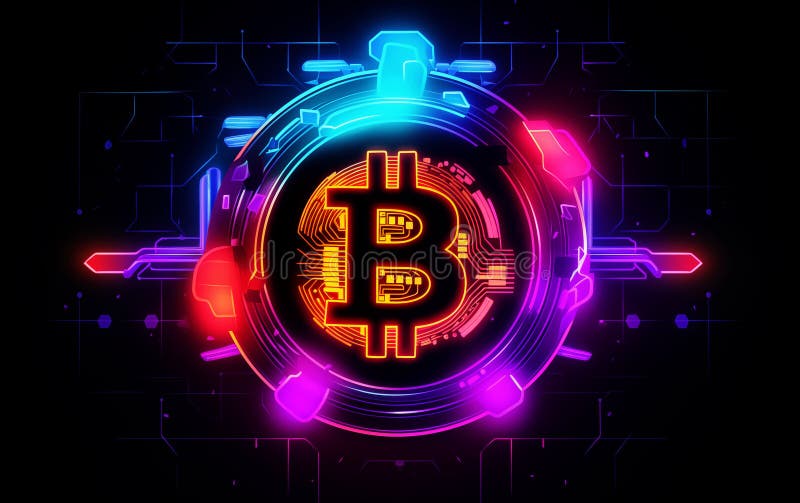 Neon Color Bitcoin Logo on Abstract Background. Stock Illustration ...