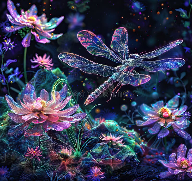 Neon Color Neon Dragonfly Image Stock Illustration - Illustration of ...