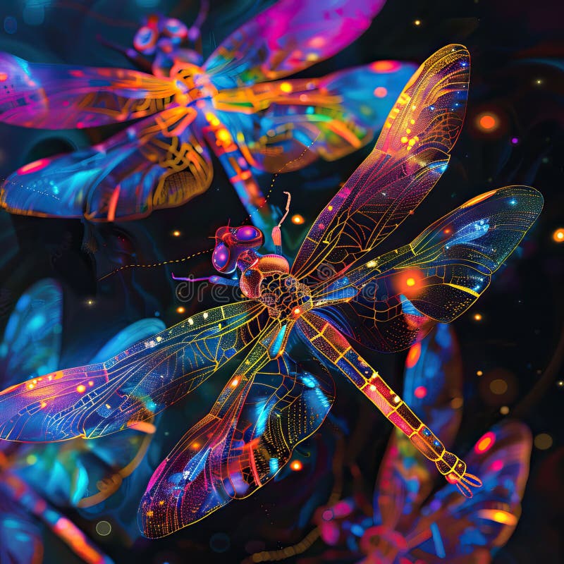 Neon Color Neon Dragonfly Image Stock Illustration - Illustration of ...