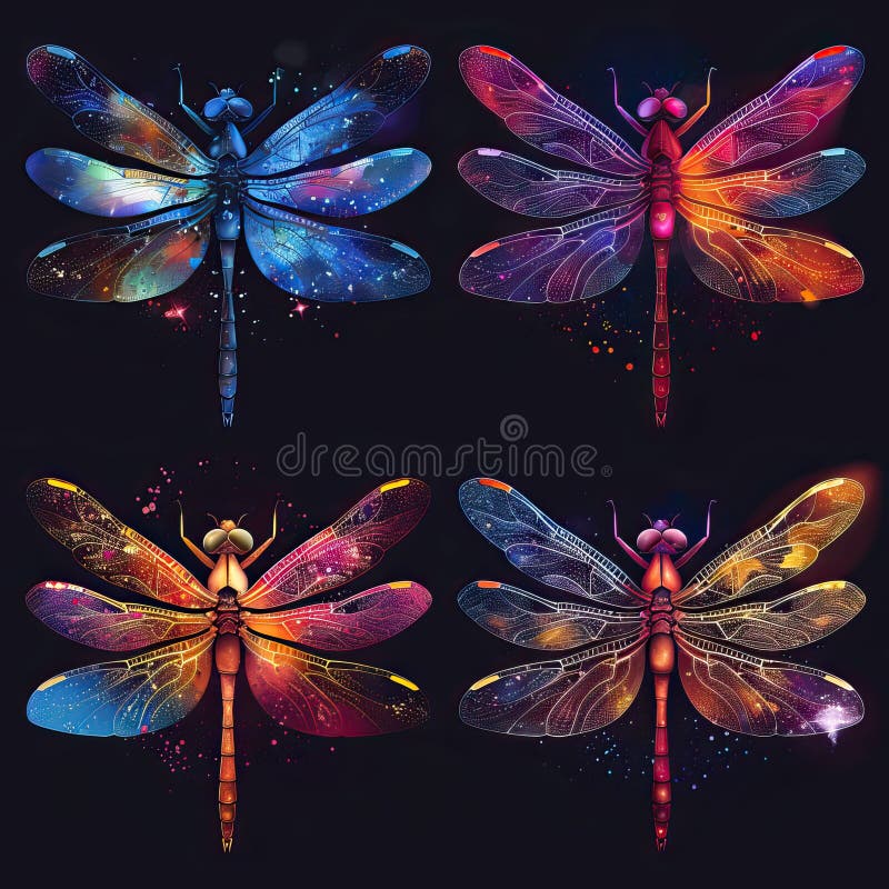 Neon Color Neon Dragonfly Image Stock Illustration - Illustration of ...