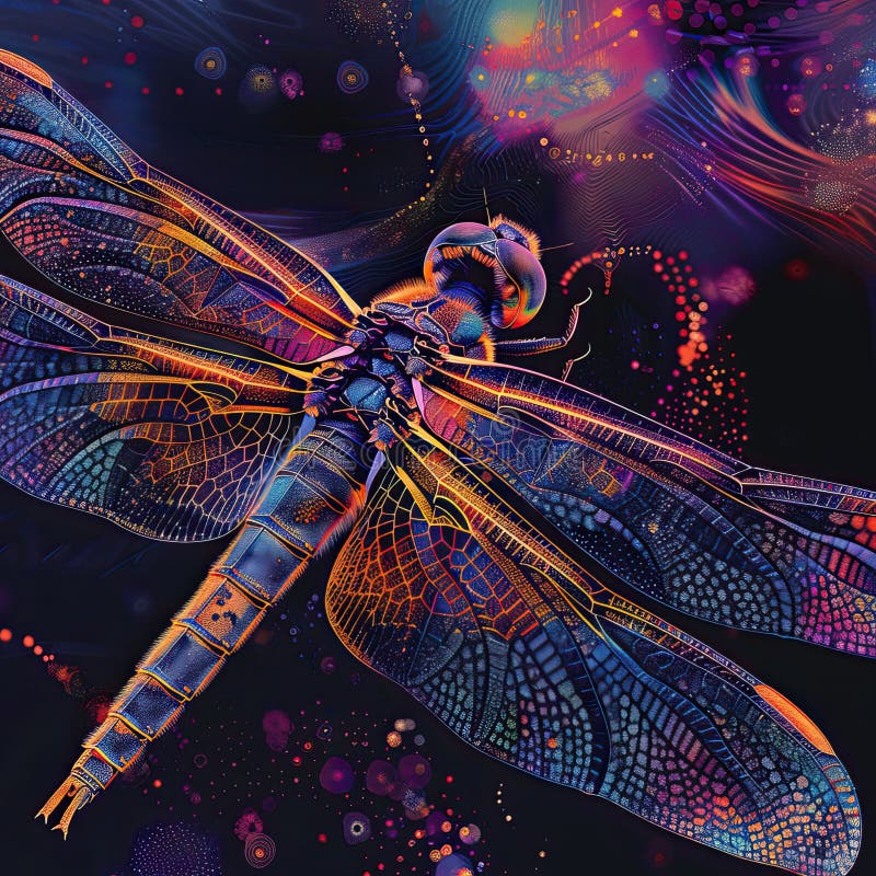 Neon Color Neon Dragonfly Image Stock Illustration - Illustration of ...